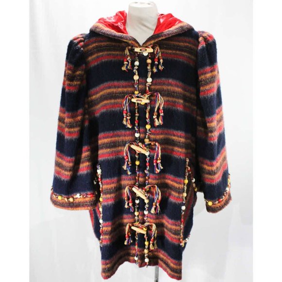 Dresses | Large Boho Peasant Coat With Hood Russian Style Navy Blue Red ...
